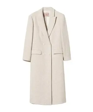 TWINSET Double-breasted Herringbone Coat - Snow White/gold