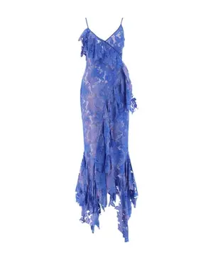 Attico Lace Detailed Asymmetric Midi Dress - Blue