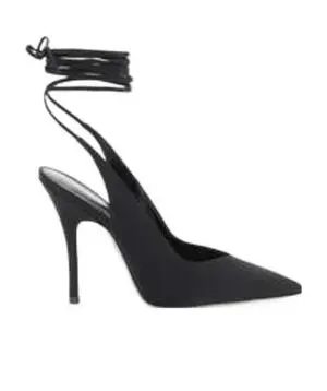 Attico Black Satin Slingback Ankle Strap Pumps