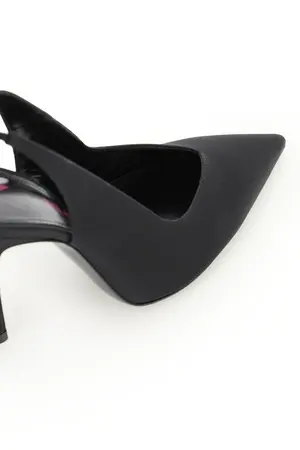 Attico Black Satin Slingback Ankle Strap Pumps