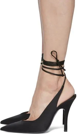Attico Black Satin Slingback Ankle Strap Pumps