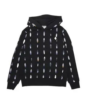 MARCELO BURLON COUNTY OF MILAN Feather-print Cotton-blend Hoodie - Black