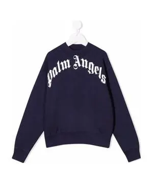 Palm Angels Logo Print Crew Neck Sweatshirt - Black