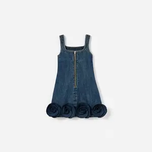SELF-PORTRAIT Rose-appliqué Denim Dress