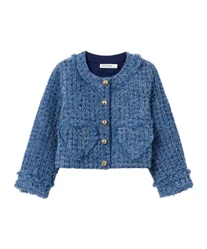 SELF-PORTRAIT Heart-pocket Fringed Jacket - Blue