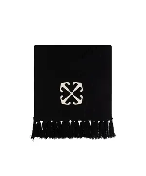 Off-White Arrow Embroidered Fringed Scarf - Black