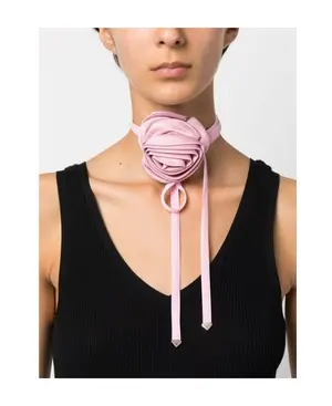 Prada Floral Appliqué Triangle Logo Necklace