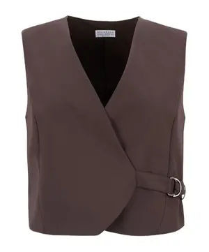 Brunello Cucinelli V-neck Cropped Vest - Brown