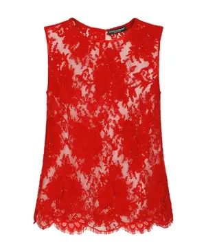 Dolce & Gabbana Dolce Gabbana Floral Chantilly Lace Top - Red