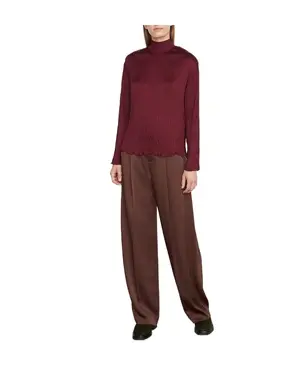 Vince Rib High Neckline Broken Satin Long-sleeved Blouse