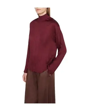 Vince Rib High Neckline Broken Satin Long-sleeved Blouse