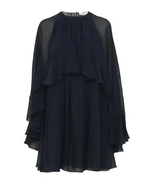 Chloé Sheer Detailed Ruffled Dress - Graphite Blue