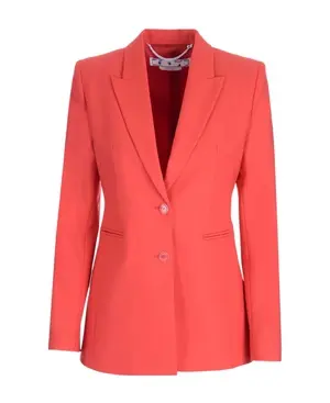 Off-White Notch Lapels Buttoned Blazer - Red