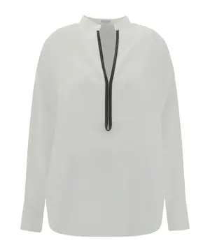 Brunello Cucinelli V-neck Blouse With Button Cuffs - White