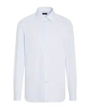 Zegna Light Blue And White Micro-striped Trecapi Cotton Shirt - Light Blue/white