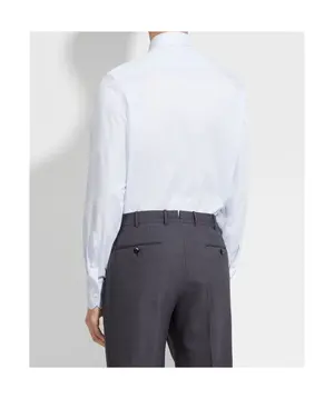 Zegna Light Blue And White Micro-striped Trecapi Cotton Shirt