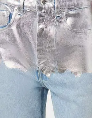 Rabanne Metallic Detailed Straight Leg Jeans - Light Blue / Silver