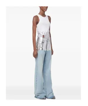 Rabanne Metallic Detailed Straight Leg Jeans - Light Blue / Silver