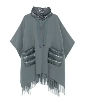 Herno High-neck Fringed-edge Drawstring Poncho - Gray
