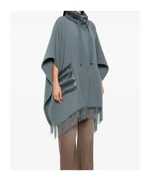 Herno High-neck Fringed-edge Drawstring Poncho
