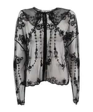 Philosophy Di Lorenzo Serafini Sheer Mesh Top Floral Embroidery - Gray