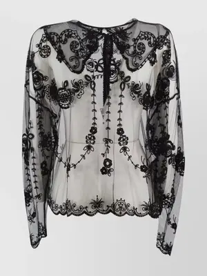 Philosophy Di Lorenzo Serafini Sheer Floral Embroidered Long Sleeve Top