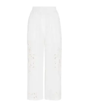 Dolce & Gabbana Dolce Gabbana Embroidered Wide Leg Poplin Pants - White