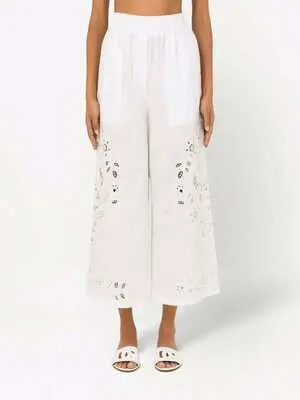 Dolce & Gabbana Dolce Gabbana Embroidered Wide Leg Poplin Pants