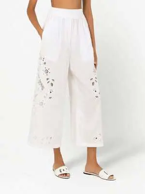 Dolce & Gabbana Dolce Gabbana Embroidered Wide Leg Poplin Pants