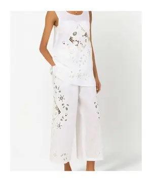 Dolce & Gabbana Dolce Gabbana Embroidered Wide Leg Poplin Pants