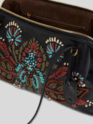 Etro Medium Leather Bag With Embroidery