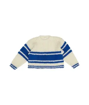 Celine Striped Crew Neck Sweater In Chunky Mohair And Wool - Nude