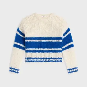 Celine Striped Chunky Mohair And Wool Crew Neck Sweater - White