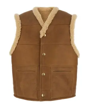 Celine Oversized Sleeveless Jacket In Curly Lambskin - Brown
