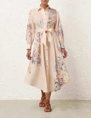Zimmermann Halliday Tucked Midi Shirt Dress With Floral Print