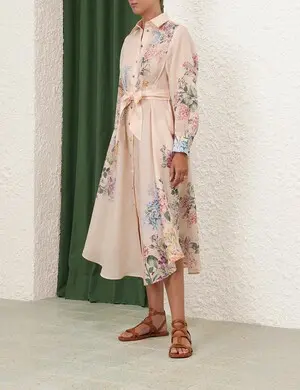 Zimmermann Halliday Tucked Midi Shirt Dress With Floral Print