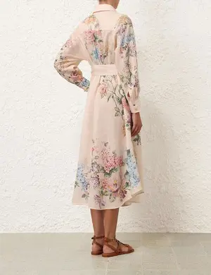 Zimmermann Halliday Tucked Midi Shirt Dress With Floral Print