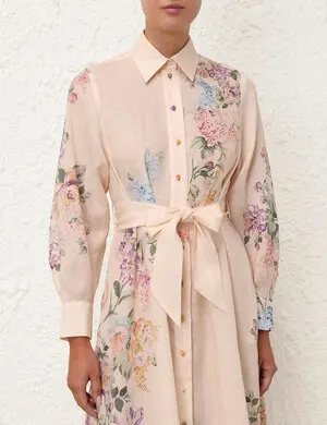 Zimmermann Halliday Tucked Midi Shirt Dress With Floral Print