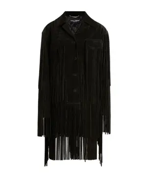 Dolce & Gabbana Leather Jacket With Fringe - Black