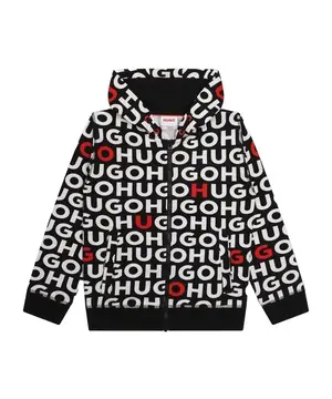 Hugo Boss Logo-print Zip-up Sweatshirt - Black/white/red
