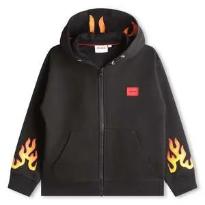 Hugo Boss Flame-print Zip-up Hoodie - Black
