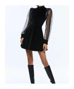 ALICEOLIVIA Alice + Olivia Paulette Mock-neck Puff-sleeve Dress