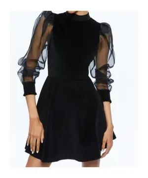 ALICEOLIVIA Alice + Olivia Paulette Mock-neck Puff-sleeve Dress