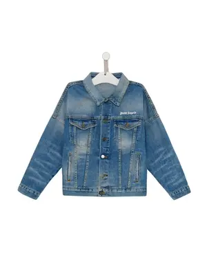 Palm Angels Logo Over Denim Jacket White - Blue