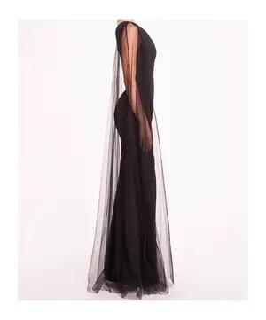 Marchesa One-shoulder Cape Gown