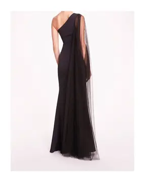 Marchesa One-shoulder Cape Gown