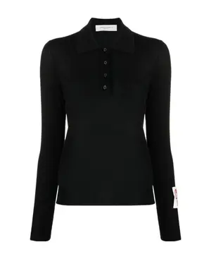 GOLDEN GOOSE Long-sleeved Knitted Polo Shirt - Black