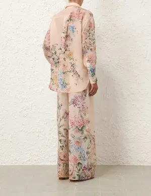 Zimmermann Halliday Relaxed Floral Print Linen Blend Pants - Nude