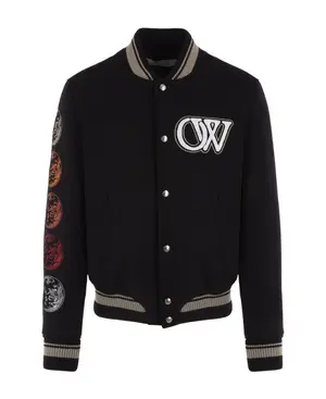 Off-White Logo Detailed Bomber Jacket - Black