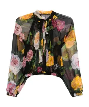 Dolce & Gabbana Dolce Gabbana Floral Printed Cropped Blouse - Black